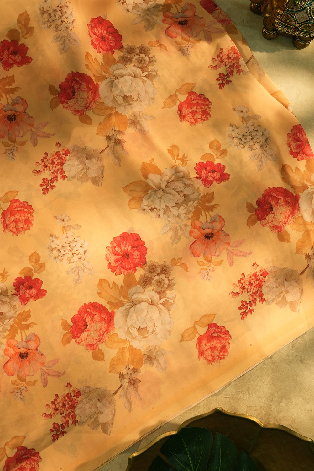 Sunshine Yellow Floral Print Chiffon Saree – Rajmahal Silks | Silk ...